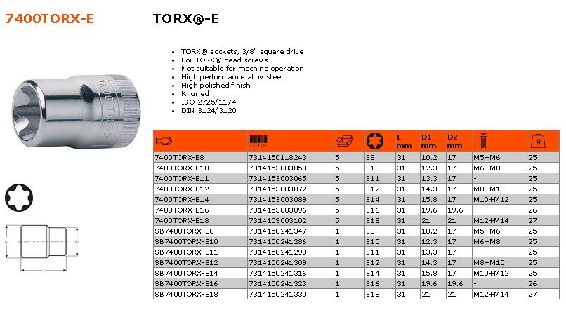 בוקסה "3/8 E-TORX באקו,בוקסה בקו,בוקסה,בוקסה E טורקס,בוקסה BAHCO ...