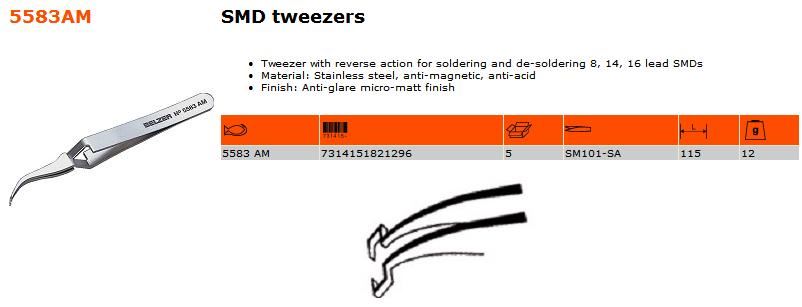 פינצטה SMD אורך- 115 מ"מ באקו 5583 AM,פינצטה SMD,פינצטה בקו,פינצטה ...