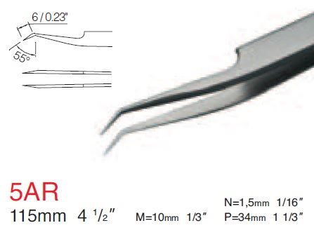 פינצטה 5AR,פינצטה עם קצה חד,פינצטה מכופפת וחלקה,פינצטה נירוסטה של רוביס ...