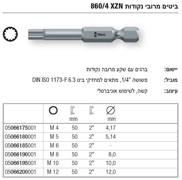 ביט מרובה נקודות לברגי 10 י"ח 860/1 XZN וורה - ${category} מקצועי ...